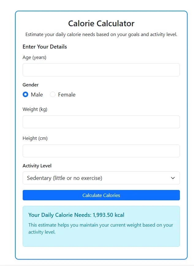 Calorie Calculator - Calculate Daily Caloric Needs | MegaCalculator